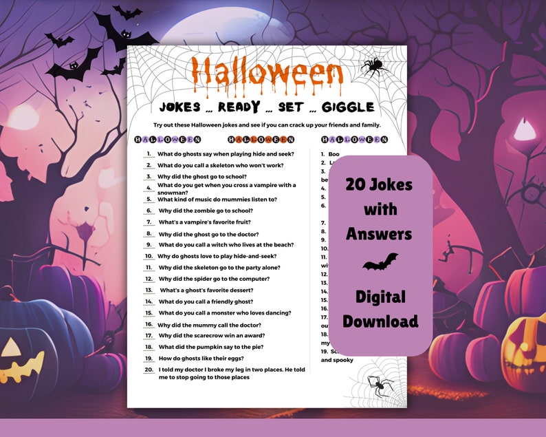 20 Halloween Printable Jokes for Kids and Teens - Digital Download for ...