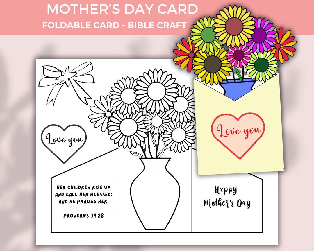 Mothers Day Bible Craft for Kids, Printable Mothers Day Coloring Card ...