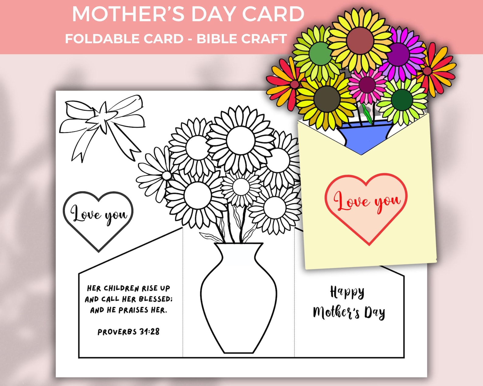 Mothers Day Bible Craft for Kids, Printable Mothers Day Coloring Card ...