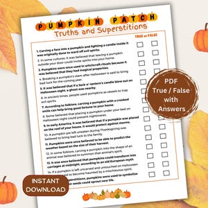 Pumpkin True or False, Printable Pumpkin Trivia Game, Thanksgiving ...