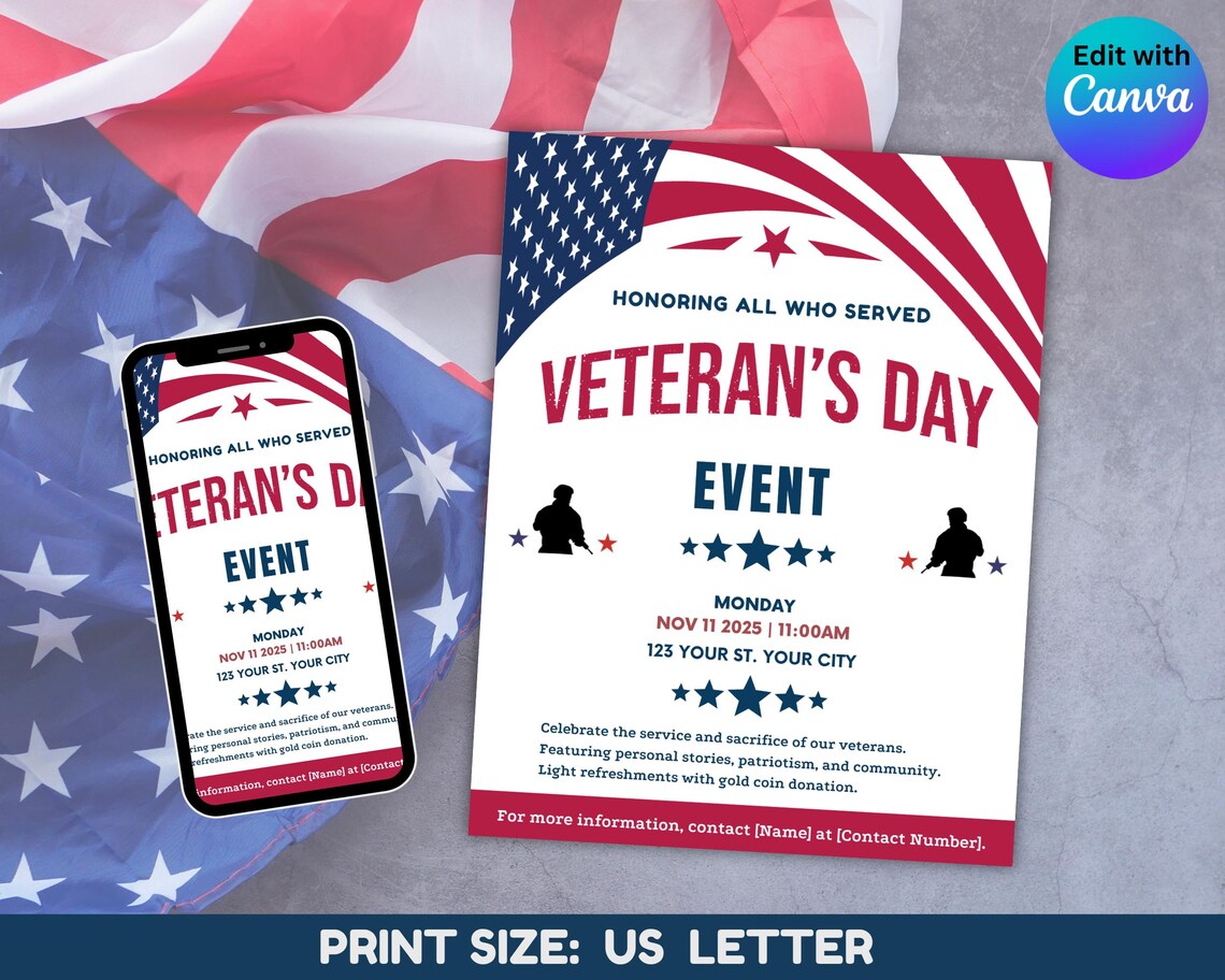 Editable Veteran's Day Flyer Template for Event Promotion Happy ...