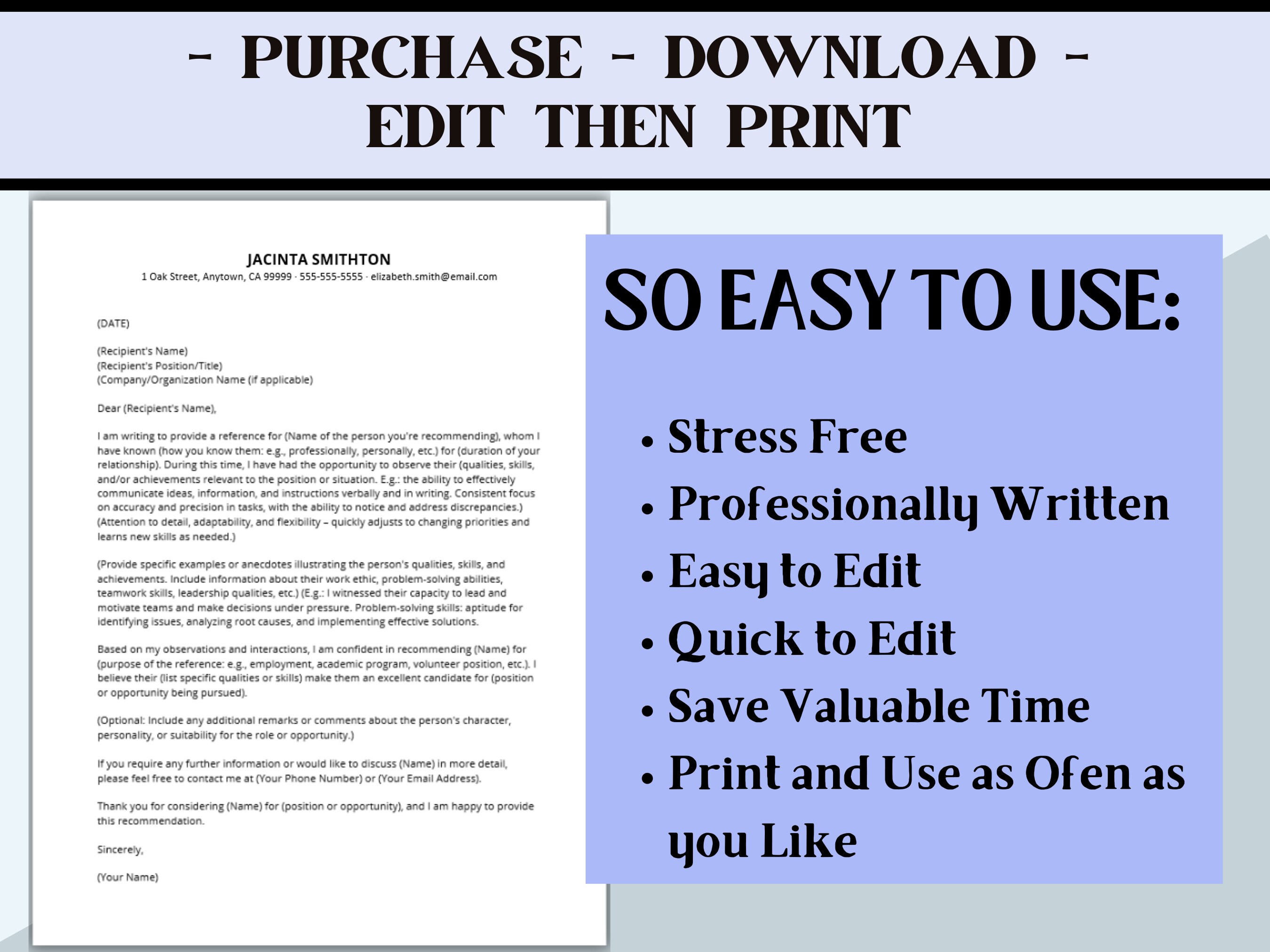 Personal Reference Letter Template, Letter of Recommendation ...