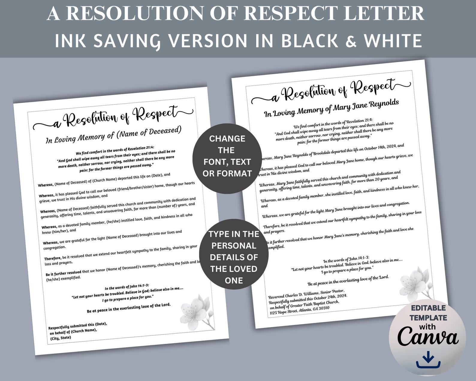 Editable Funeral Resolution Letter for Funeral Service, Resolution ...