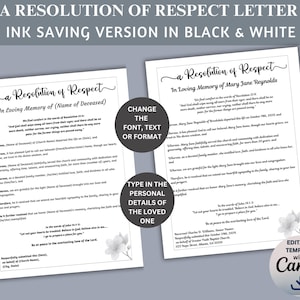 Editable Funeral Resolution Letter for Funeral Service, Resolution ...
