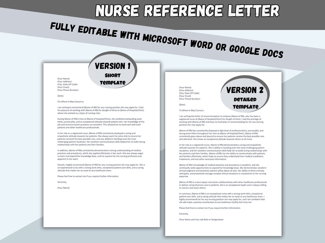 2 Nurse Reference Letters, Letter of Recommendation Template for Nurses ...