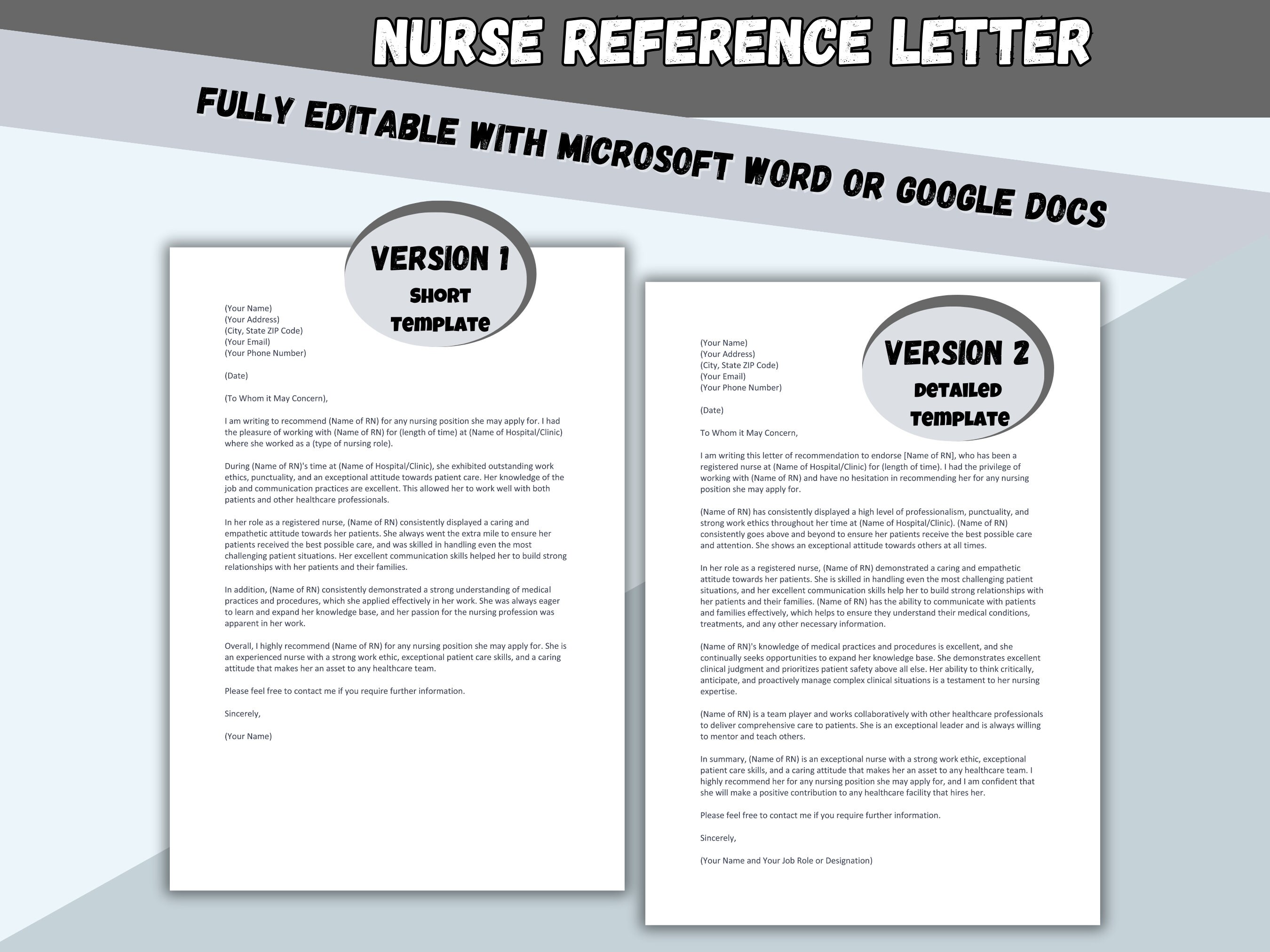 2 Nurse Reference Letters, Letter of Recommendation Template for Nurses ...