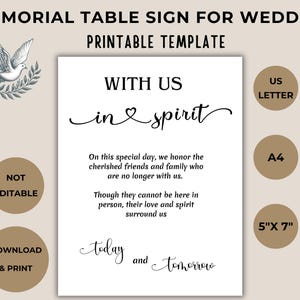 Memory Table Sign for a Wedding, in Loving Memory a Minimalist Wedding ...