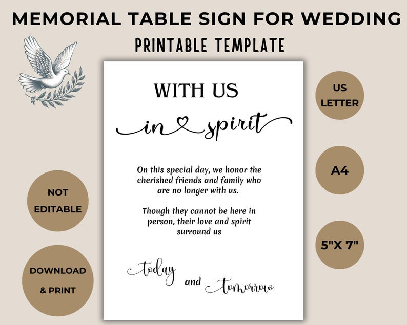 Memory Table Sign for a Wedding, in Loving Memory a Minimalist Wedding ...
