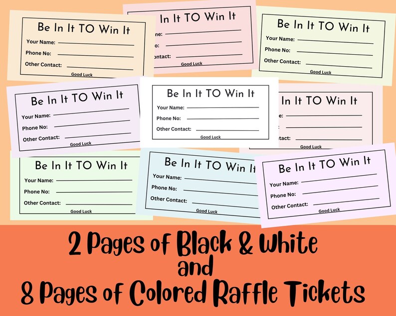 Raffle Tickets, Generic Ticket Template or Event Raffle Ticket, Use for ...