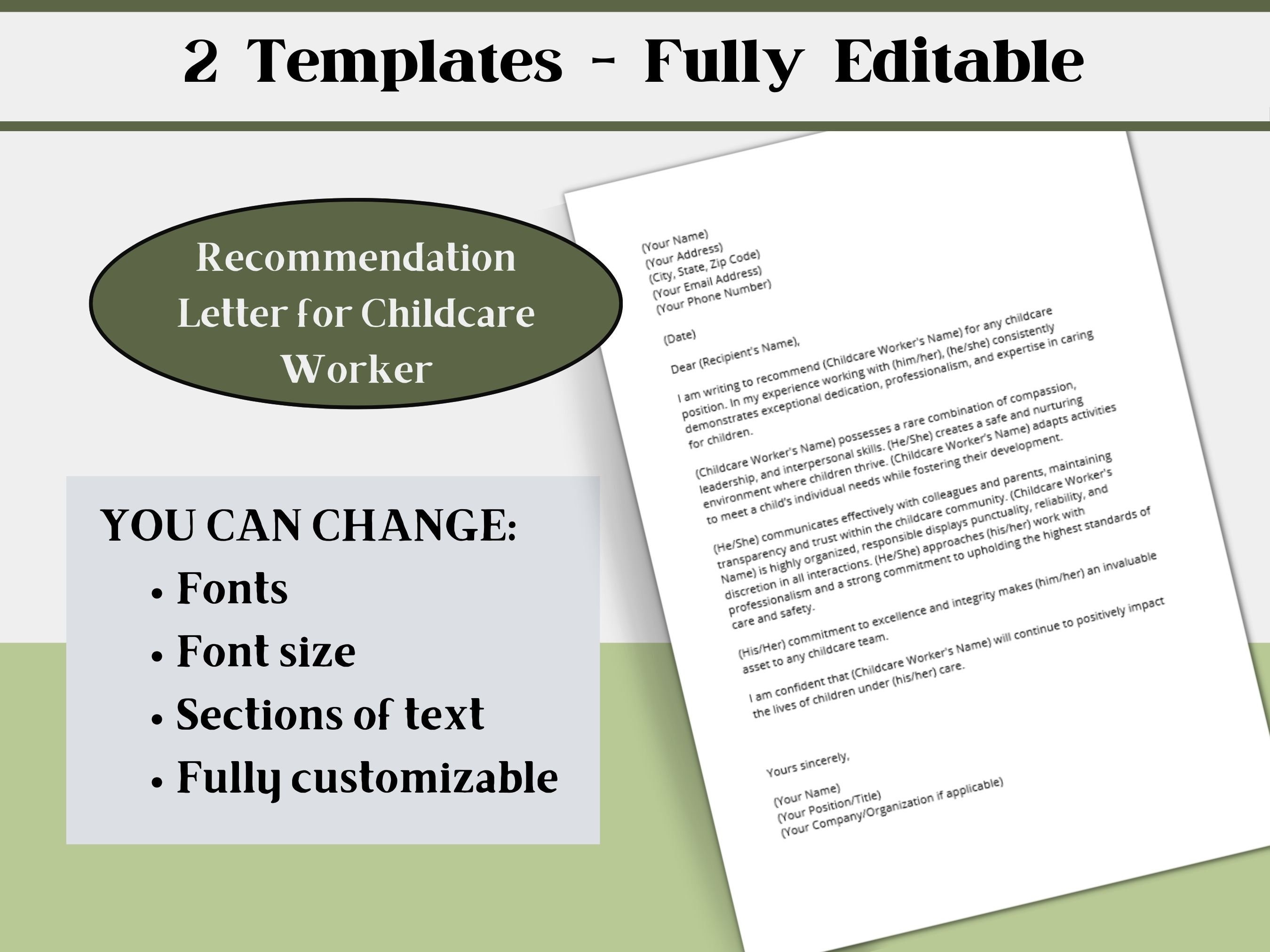 Letter of Recommendation Template for Childcare, Professional Character ...