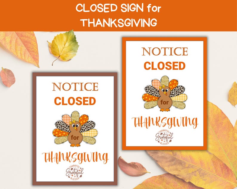 Closed Thanksgiving Sign, Printable Office Sign for Door, Business ...