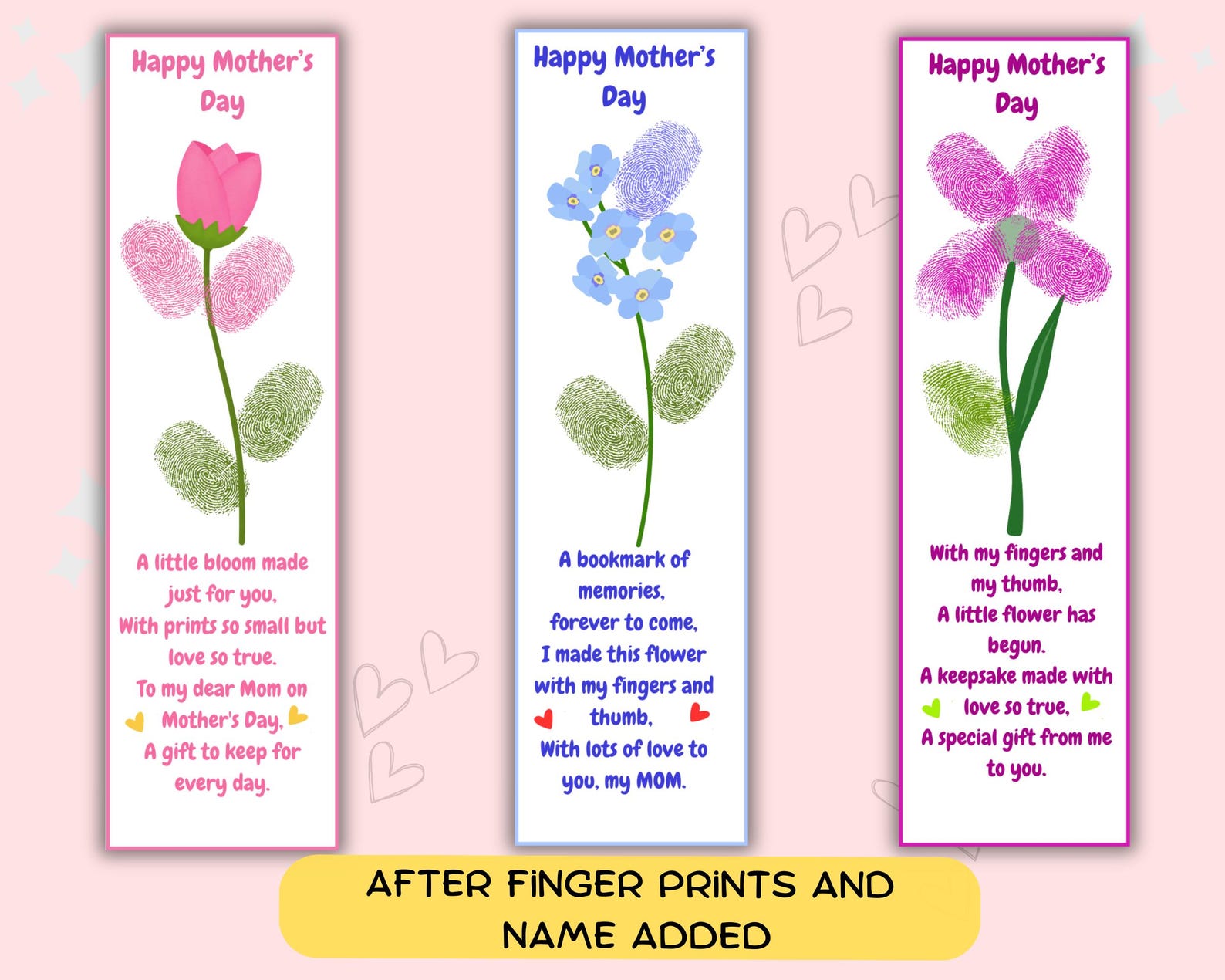 Mother's Day Printable Bookmark, Kids Fingerprint Art for Mothers Day ...