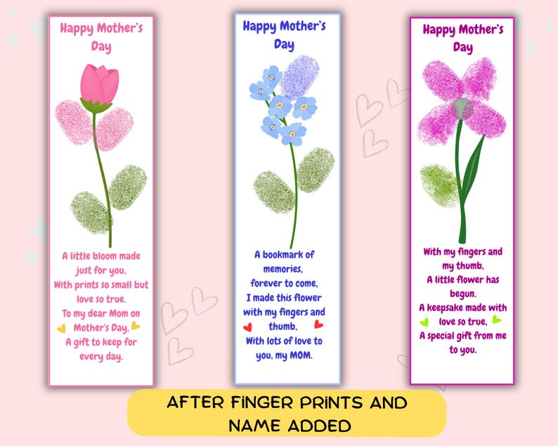 Mother's Day Printable Bookmark, Kids Fingerprint Art for Mothers Day ...