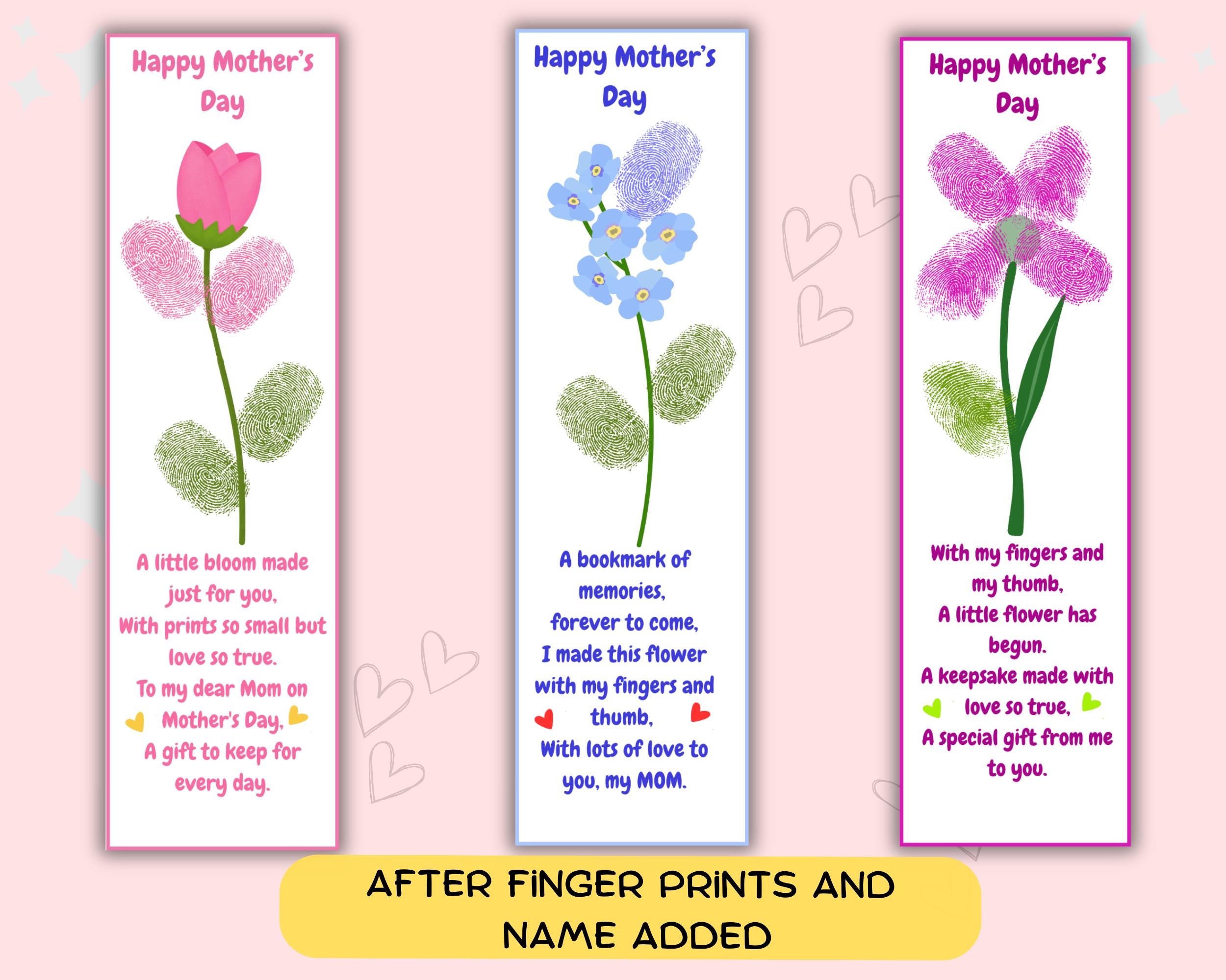 Mother's Day Printable Bookmark, Kids Fingerprint Art for Mothers Day ...