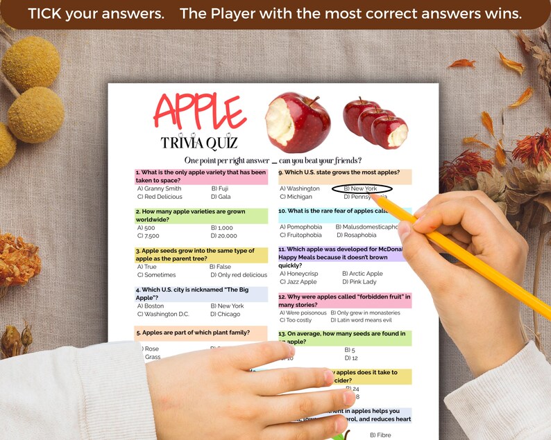 Apple Trivia Game, Printable Trivia Games, Thanksgiving Holiday Game ...