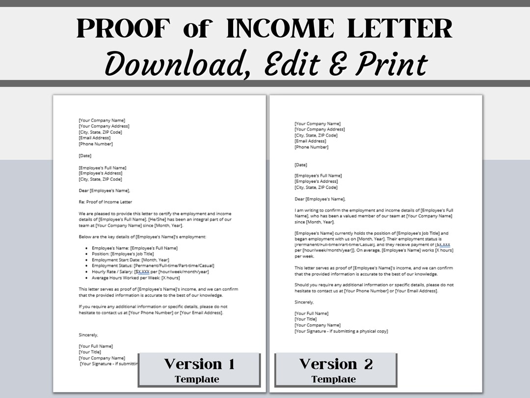Proof of Income Letter Template - Employment Letter - Professional ...