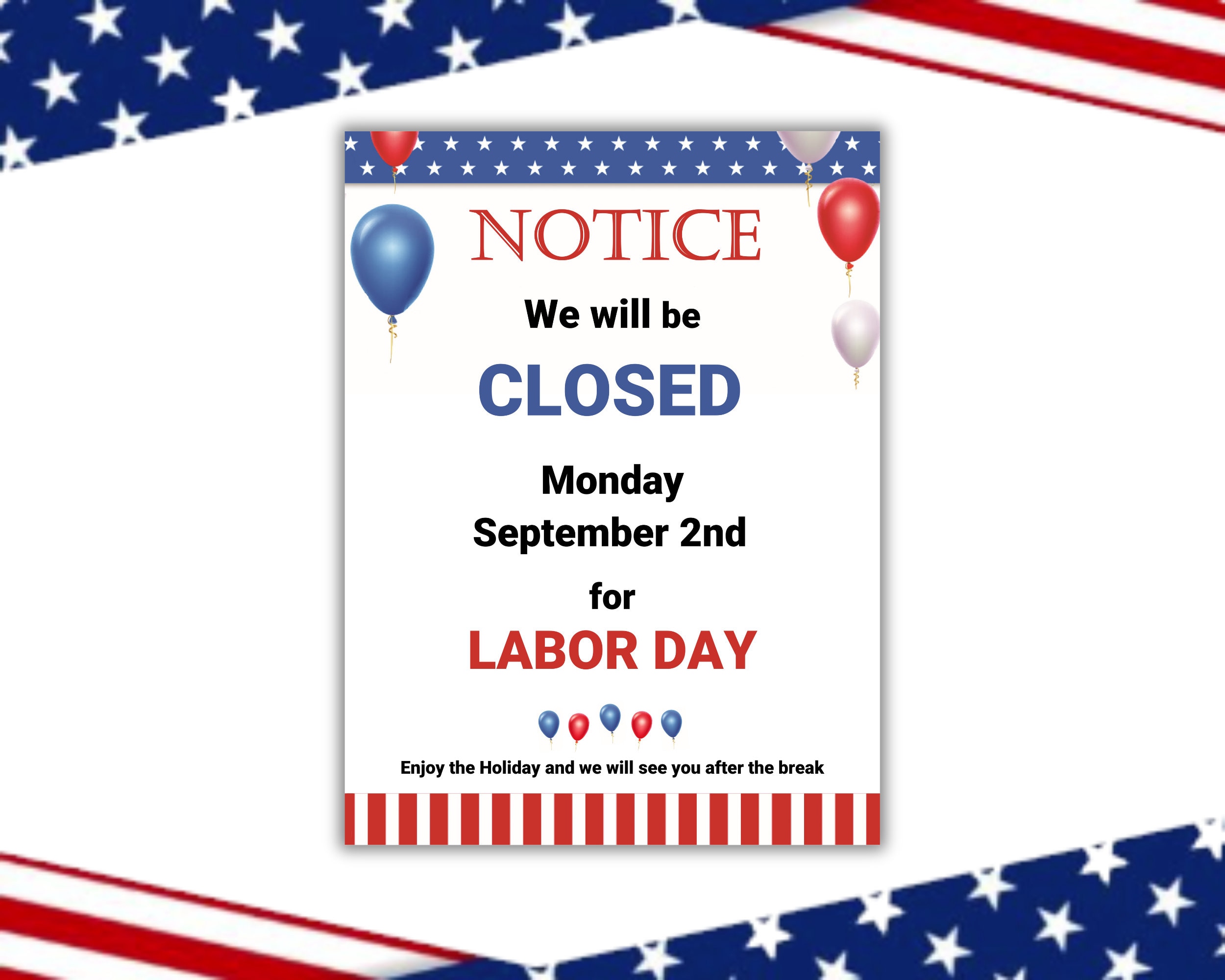 Labor Day Closed Sign for Door Printable Sign, Closed on Labor Day ...