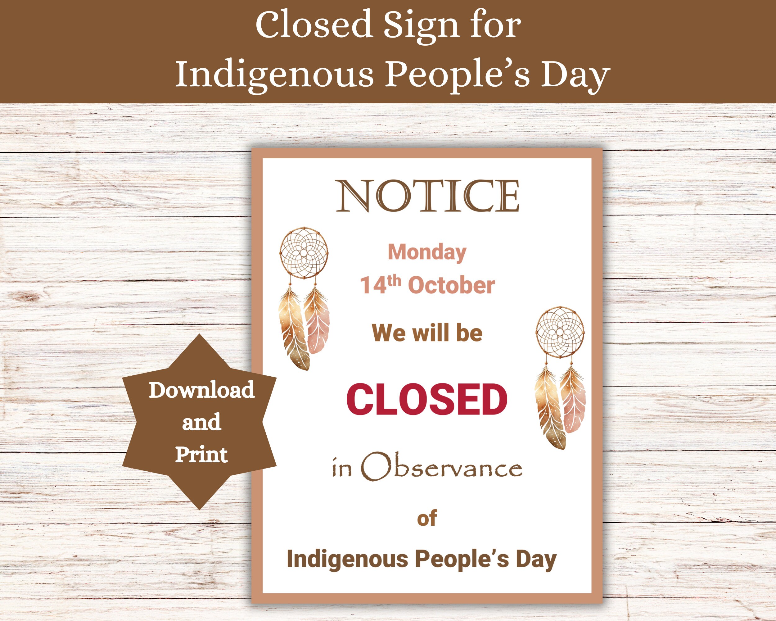 Indigenous People's Day Closed Sign for Door a Printable Sign, Closed ...