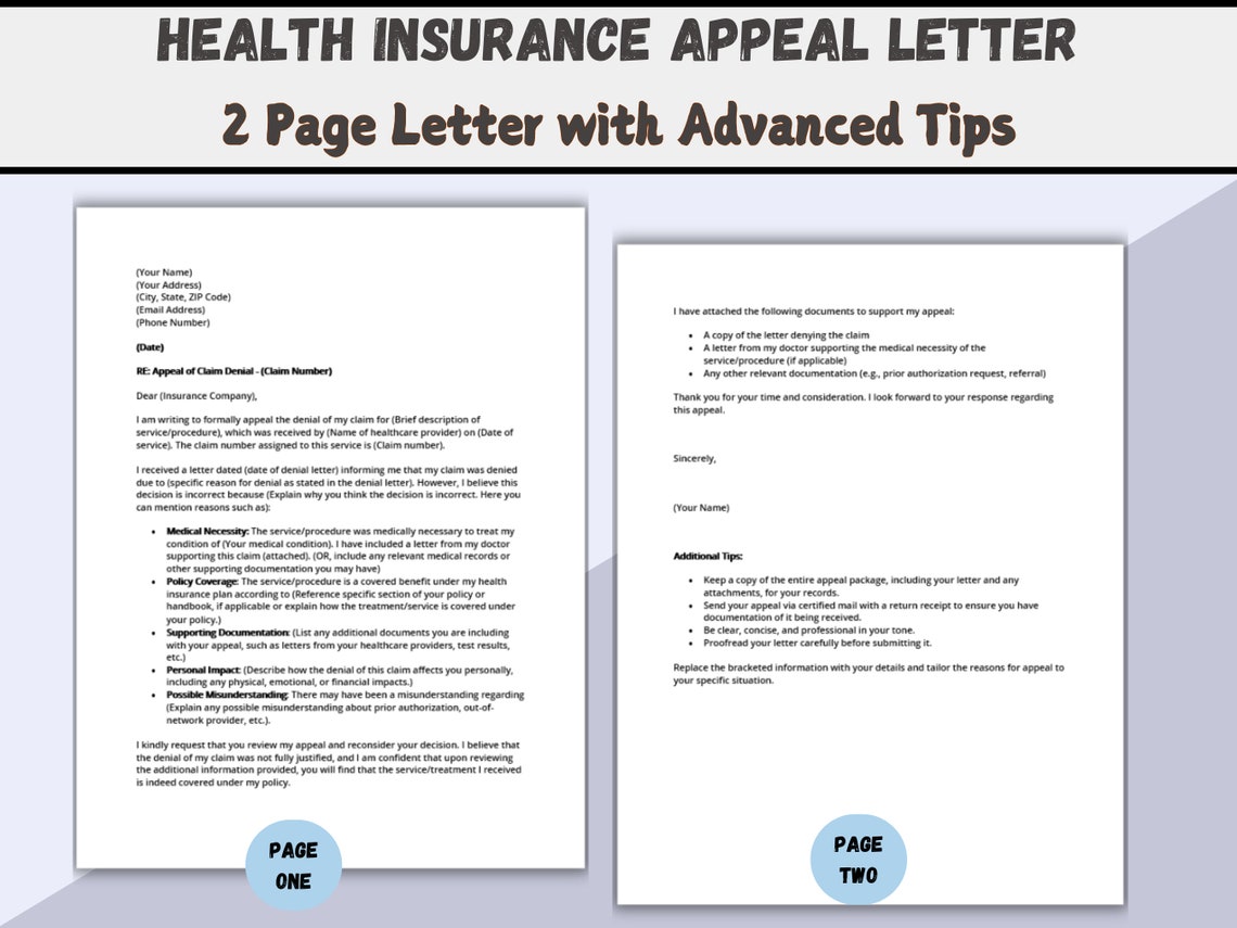 Health Insurance Appeal Letter Template, Editable Template, Insurance ...