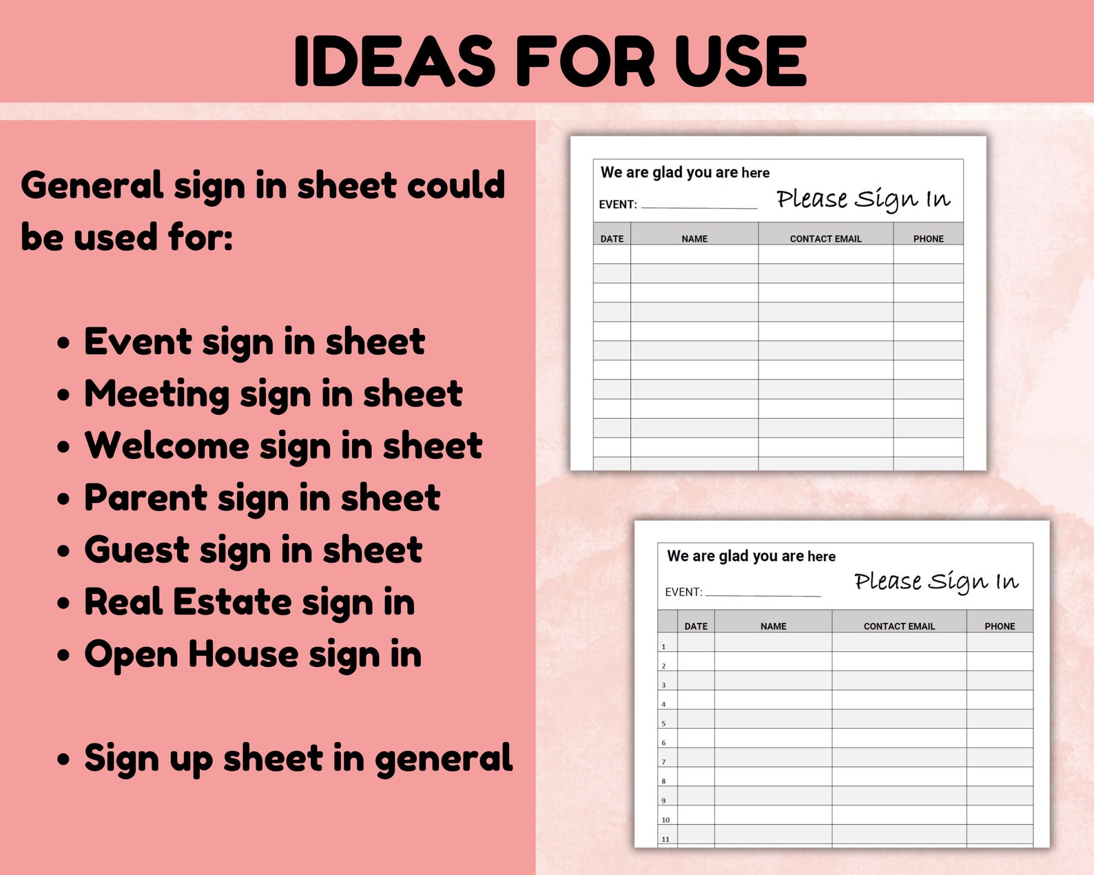 Editable Sign in Sheet, Open House Sign in Template, Attendance Sheet ...