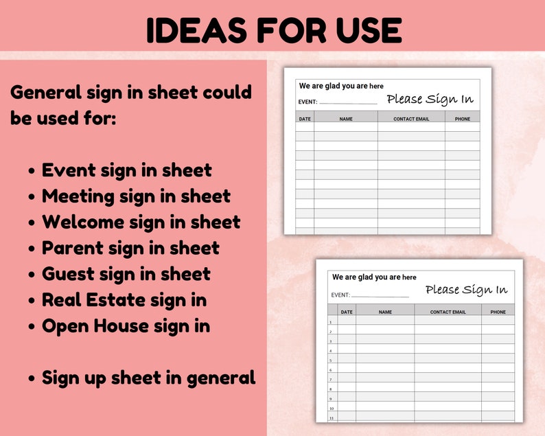 Editable Sign in Sheet, Open House Sign in Template, Attendance Sheet ...