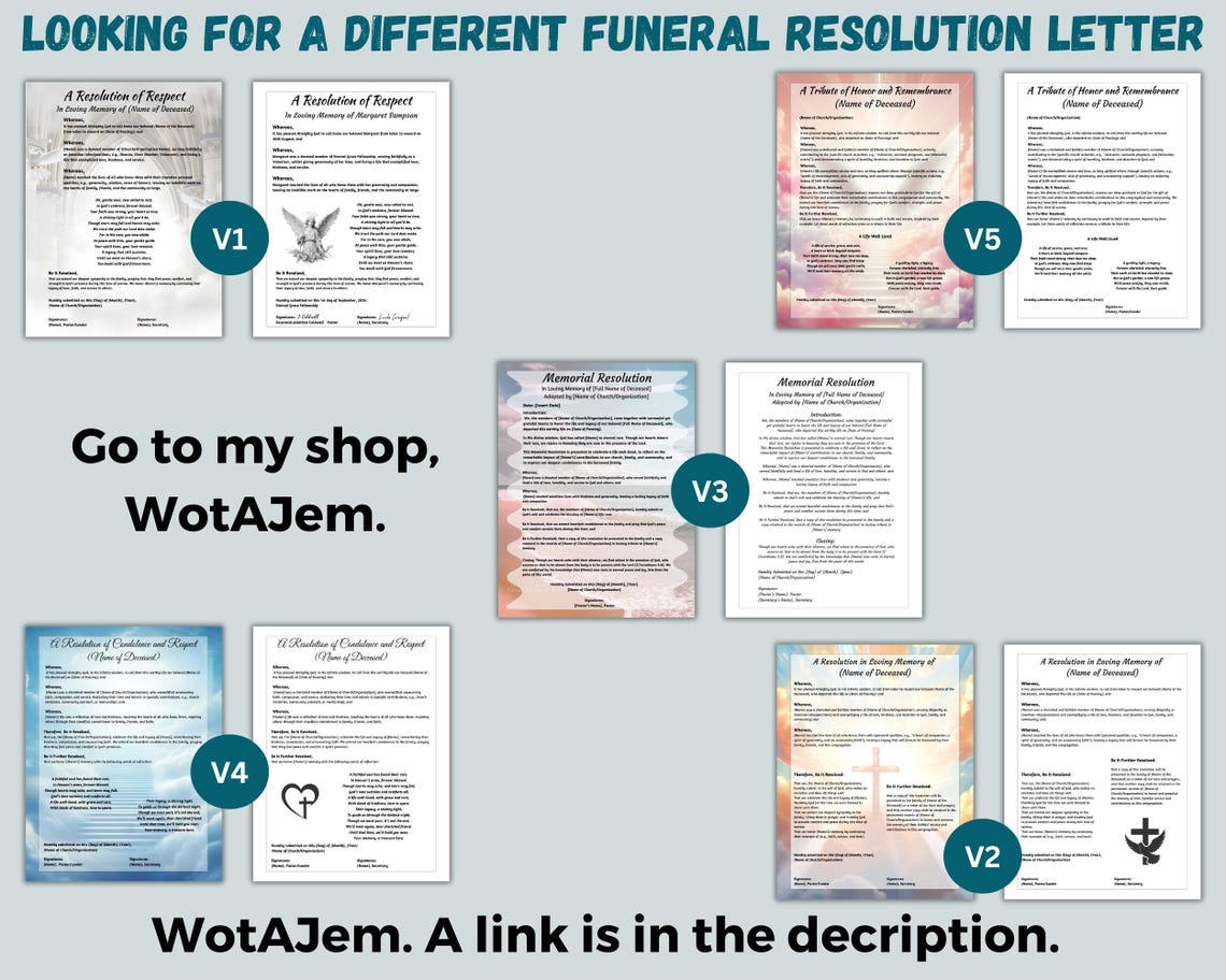 A Funeral Resolution Letter of Condolence and Respect, Use in Your ...