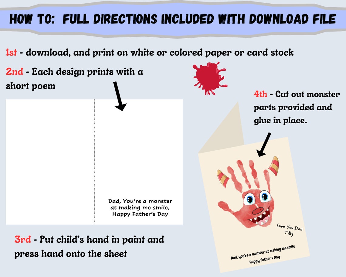 Happy Father's Day Handprint Art Card Kit DIY Fathers Day Handprint ...