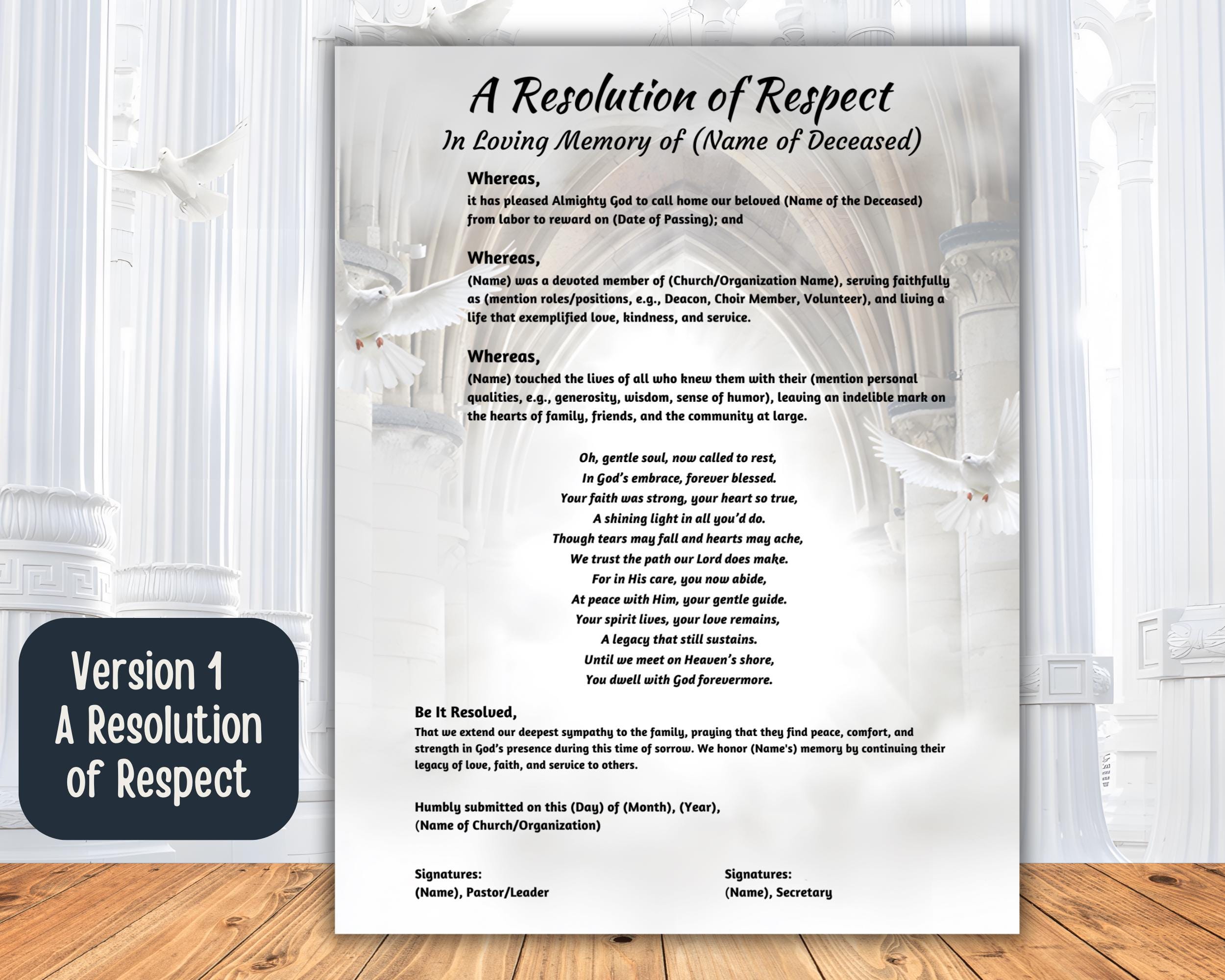 5 Funeral Resolution Letters an Editable BUNDLE for a Funeral Service ...