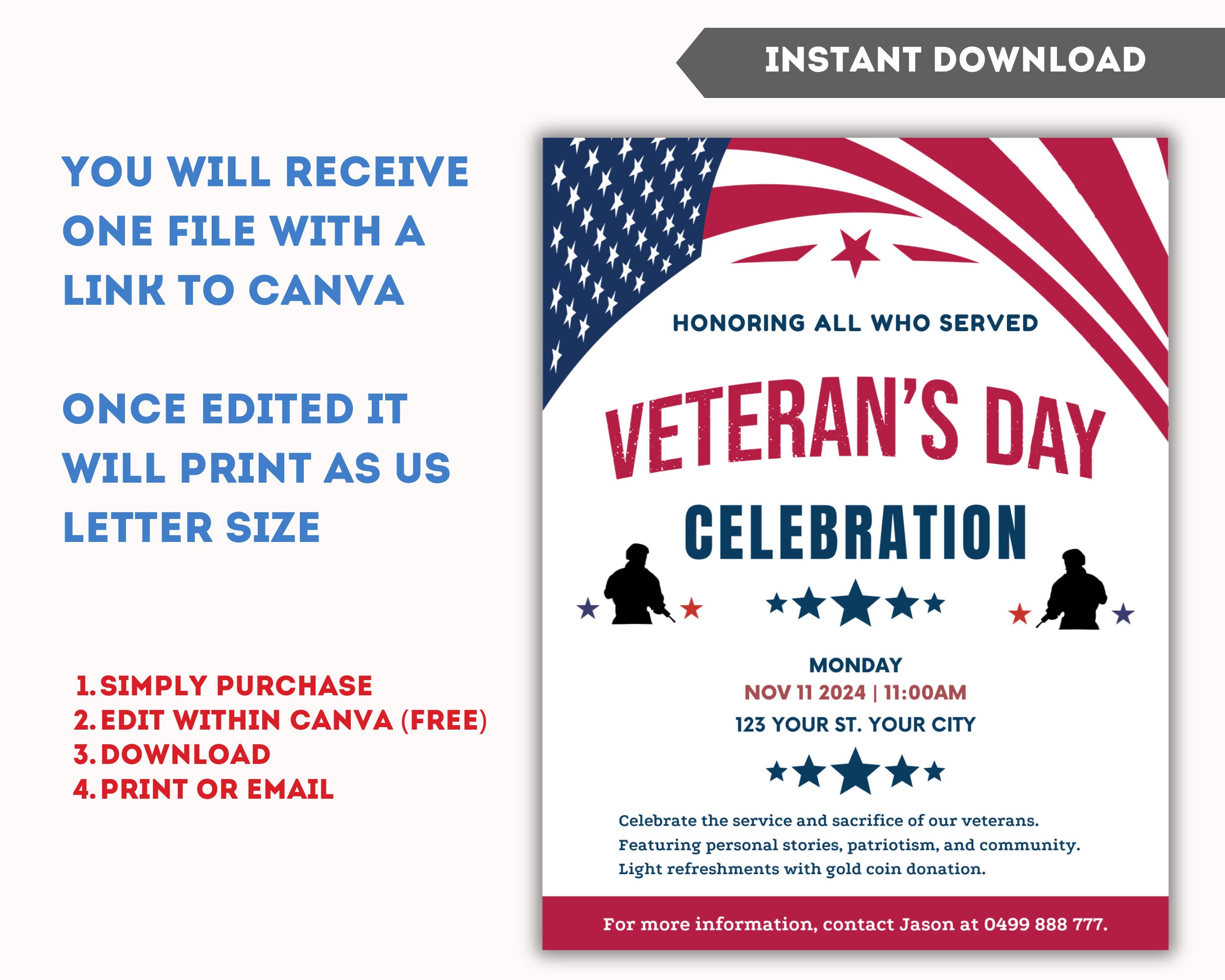 Editable Veteran's Day Flyer Template for Event Promotion Happy ...