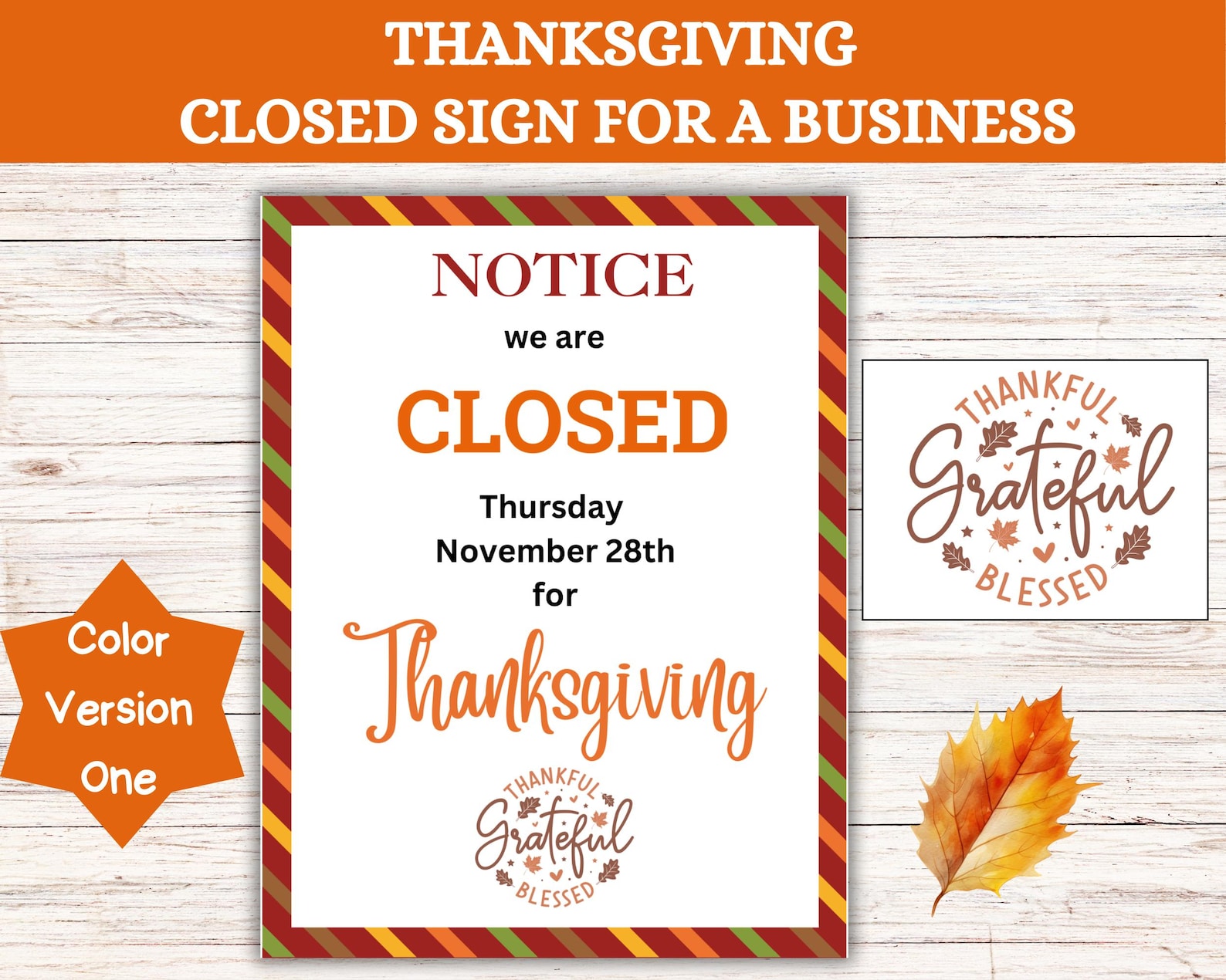 Closed Thanksgiving Sign, Editable Office Sign for Door, Business ...