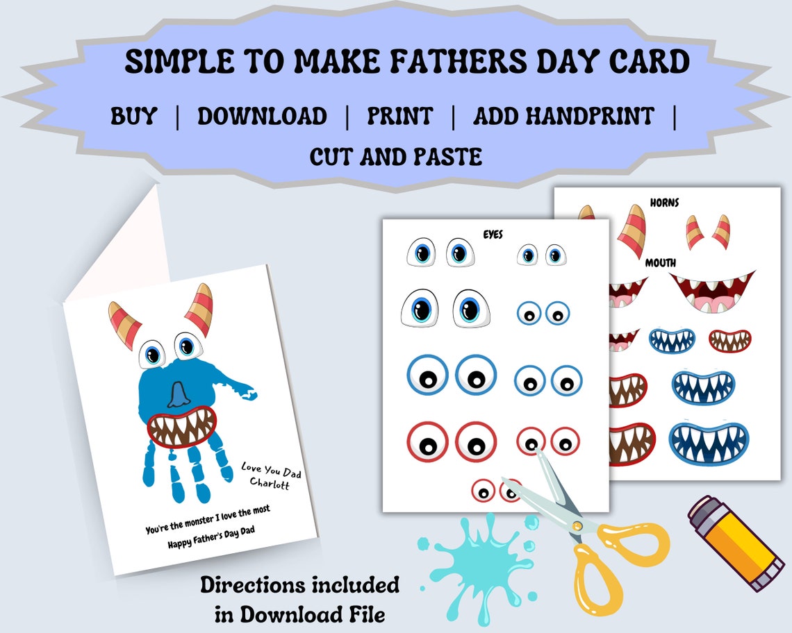 Happy Father's Day Handprint Art Card Kit DIY Fathers Day Handprint ...