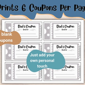 Father's Day Printable Coupon Book, A Gift for Dad on Father's Day: 18 ...