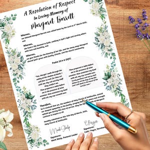 Funeral Resolution Letter A Resolution of Respect in Loving Memory ...
