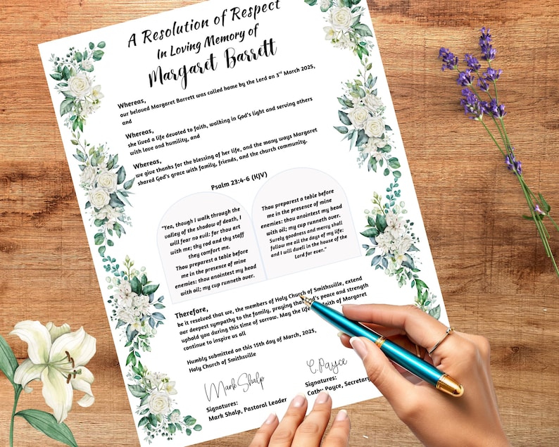Funeral Resolution Letter A Resolution of Respect in Loving Memory ...