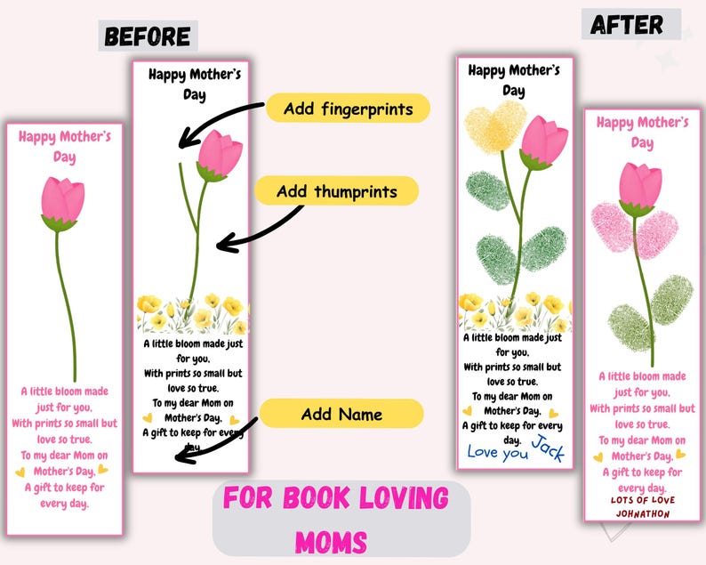 Mother's Day Printable Bookmark, Kids Fingerprint Art for Mothers Day ...
