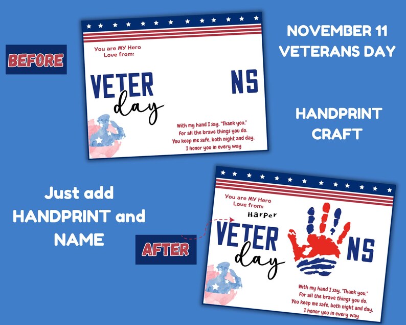 Veterans Day Handprint Art, Happy Veterans Day Handprint Keepsake ...
