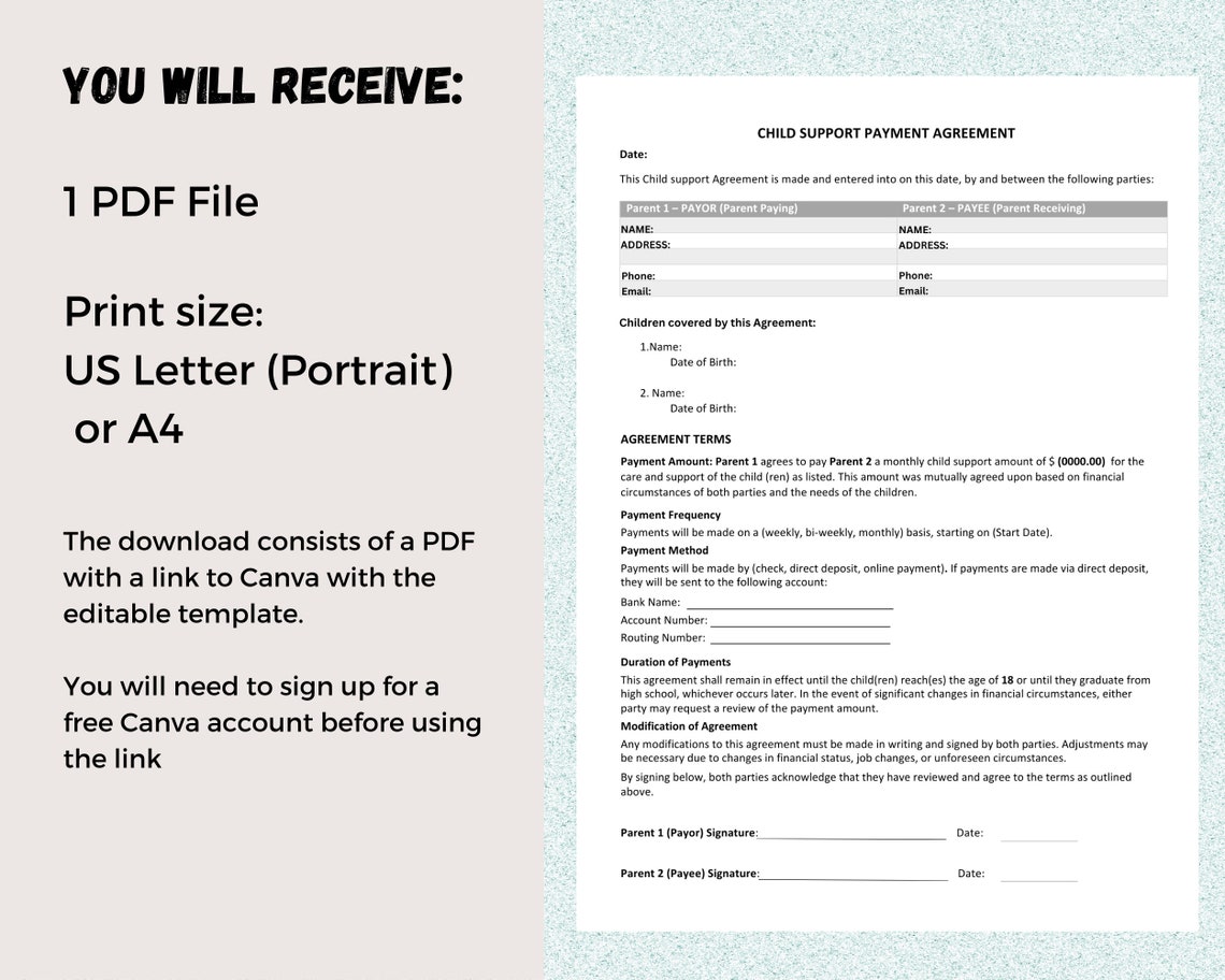 Editable Child Support Payment Agreement Letter - Personalize With Ease ...