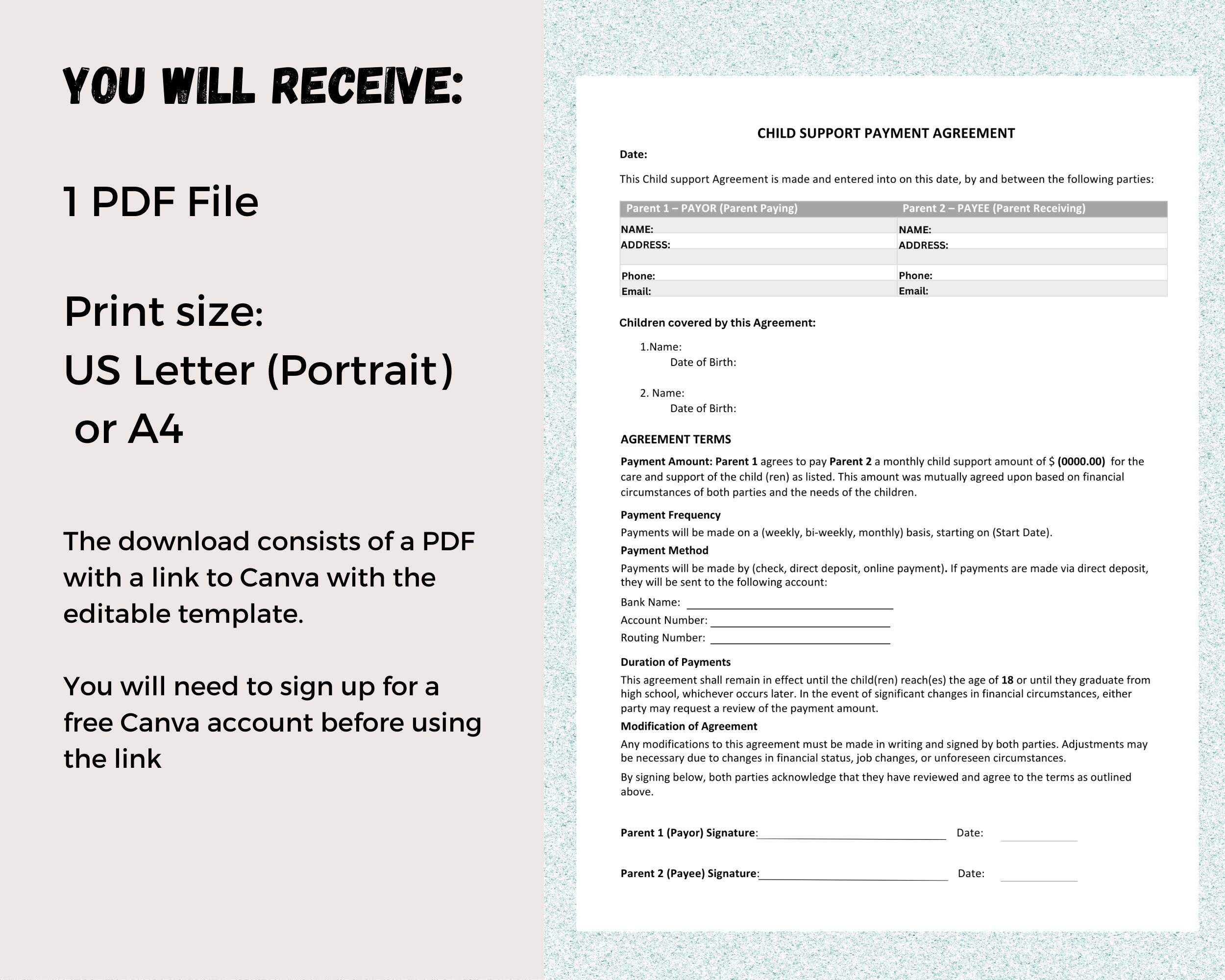 Editable Child Support Payment Agreement Letter - Personalize With Ease ...