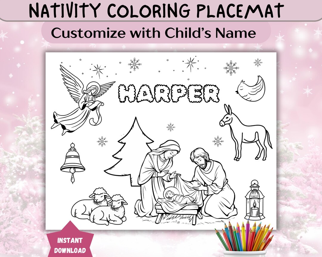 Coloring Nativity Scene Placemat, Christmas Coloring Page to Edit ...