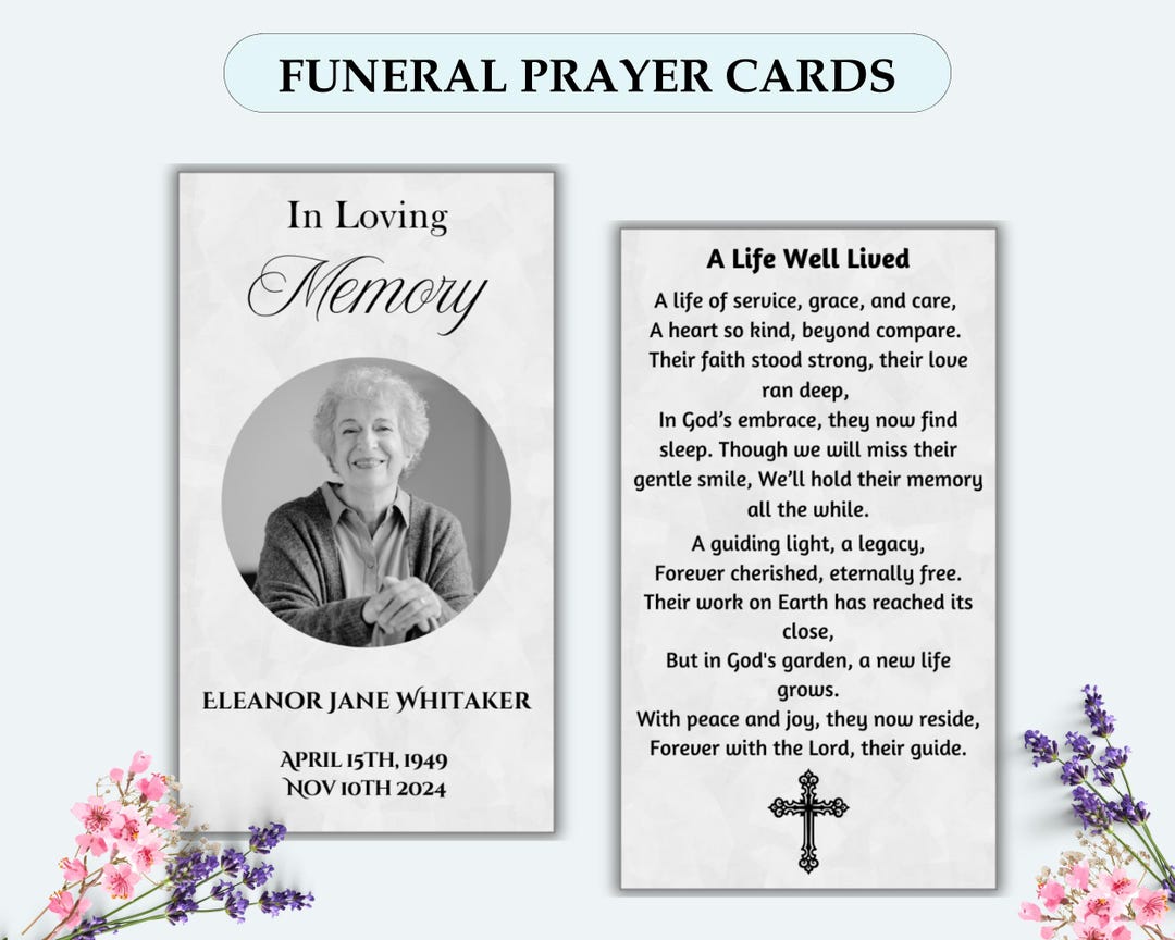 Funeral Prayer Cards for Use in a Memorial Program, Editable Prayer ...