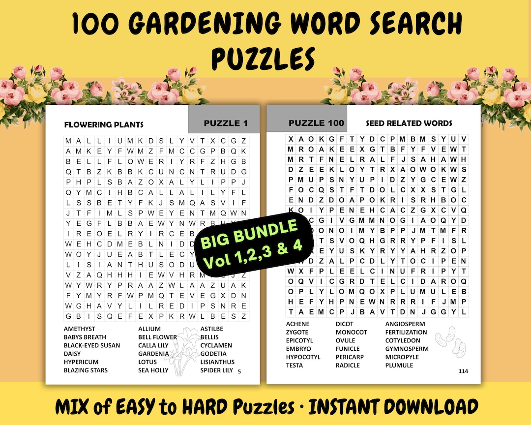 Large Print Word Search Puzzles With a Gardening Theme, Fun Gardening ...