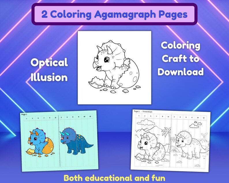 Dinosaur 3D Paper Craft Template, Agamograph Art for Kids Activity ...