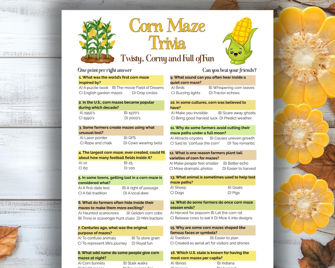 Corn Maze Trivia Games, Fall Family Trivia Game for Adults and Kids ...