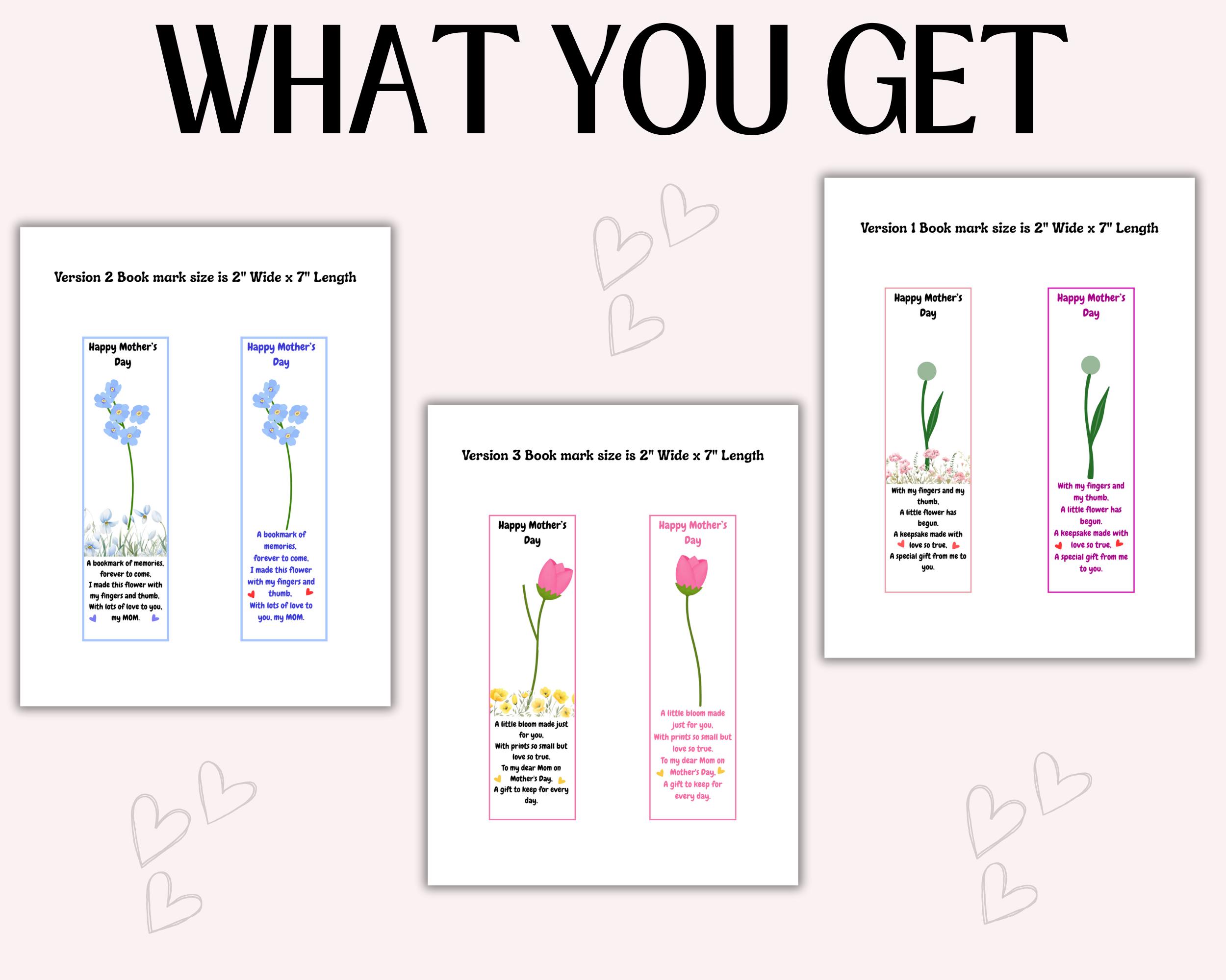 Mother's Day Printable Bookmark, Kids Fingerprint Art for Mothers Day ...
