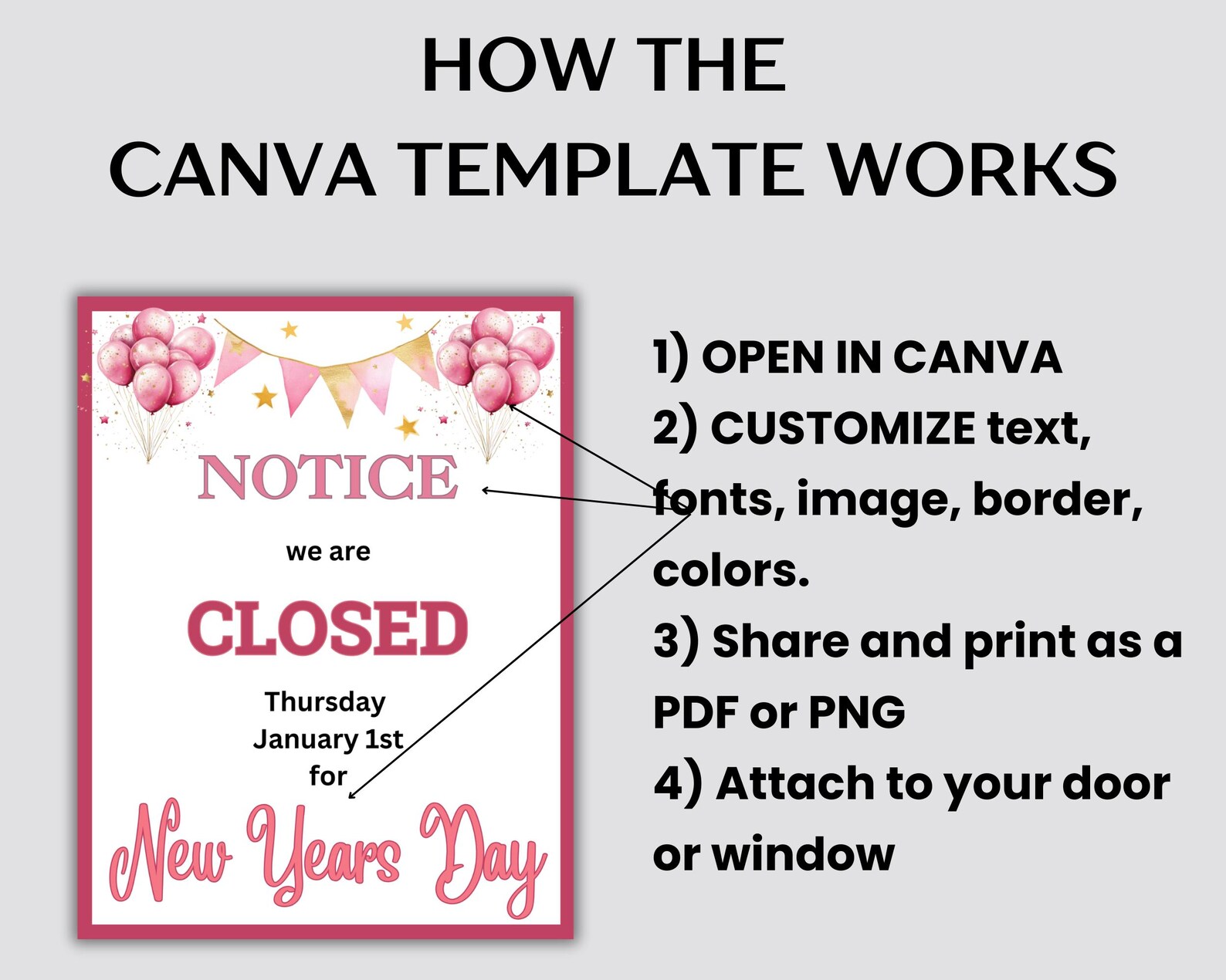 Closed Sign for New Year's Day, Editable Office Sign for Door, Business ...