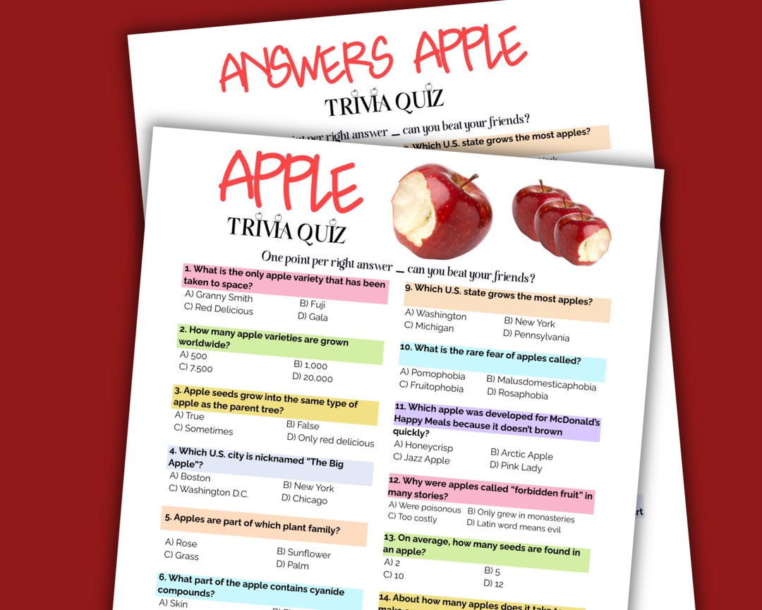 Apple Trivia Game, Printable Trivia Games, Thanksgiving Holiday Game ...