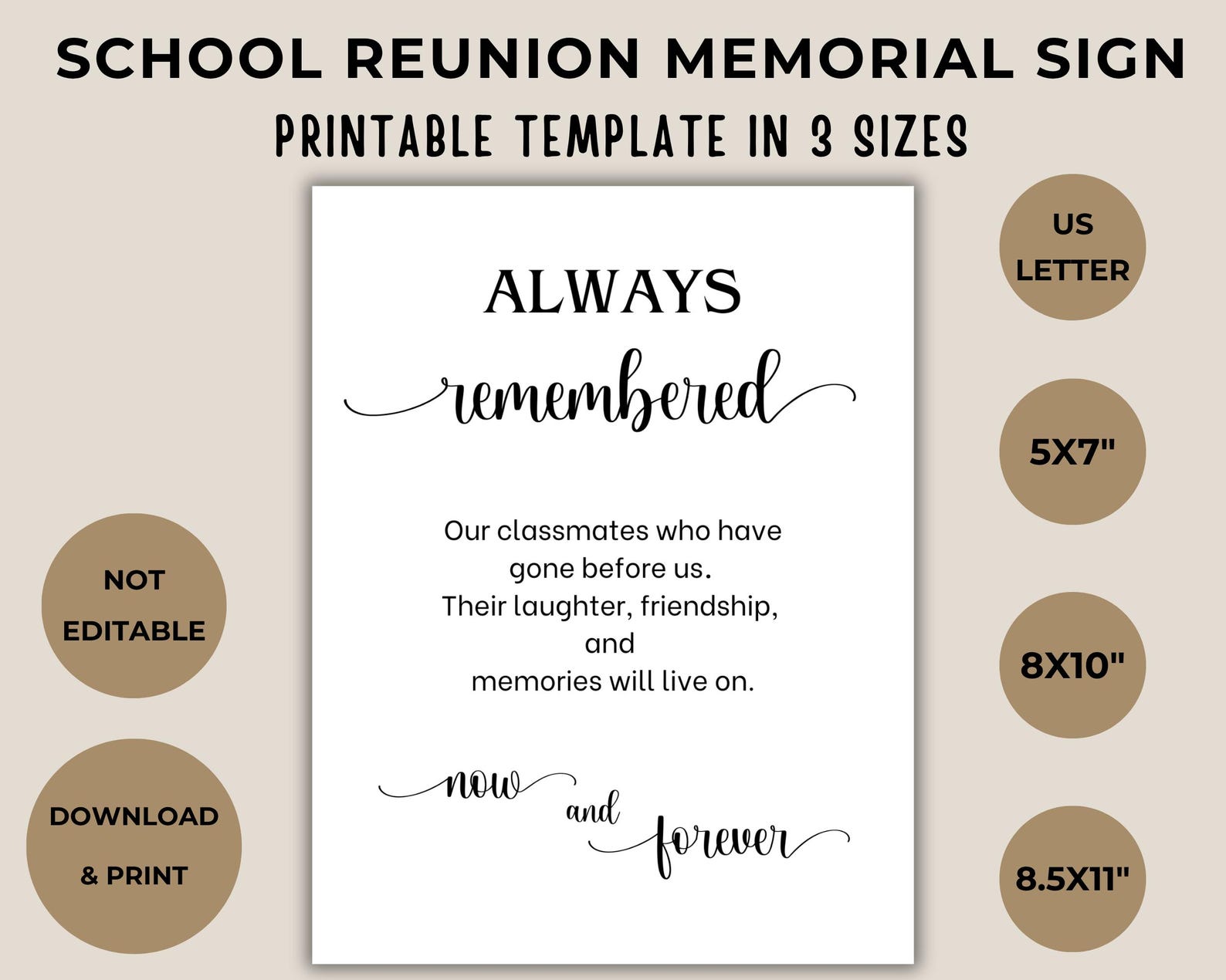 Always Remembered Classmate Memorial Sign High School Reunion Sign ...