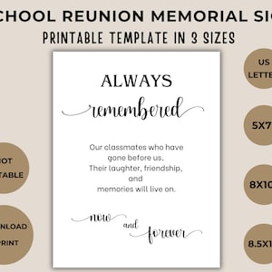 Always Remembered Classmate Memorial Sign High School Reunion Sign ...