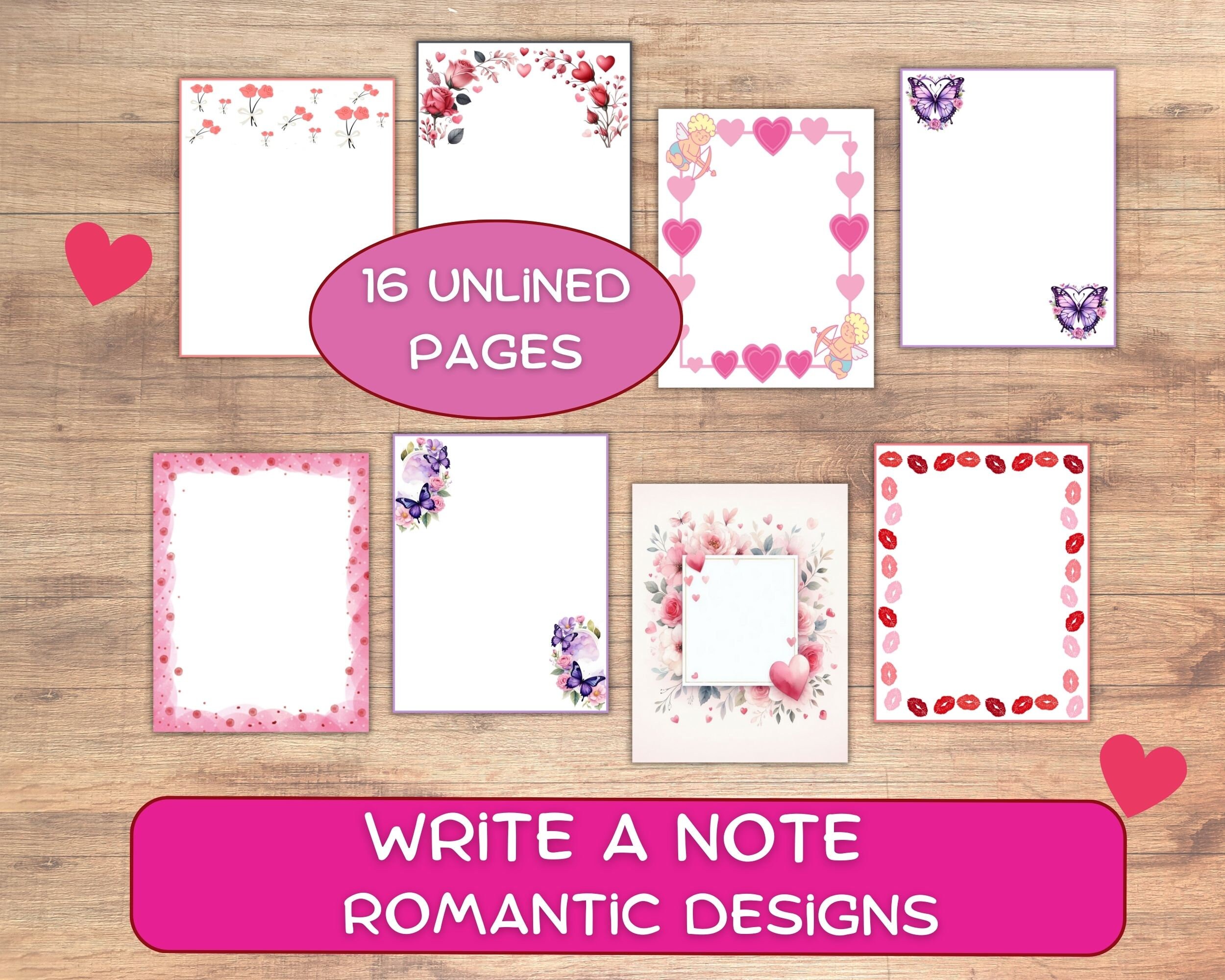 Valentine's Day Printable Stationary Set in 16 Designs Letter Writing ...