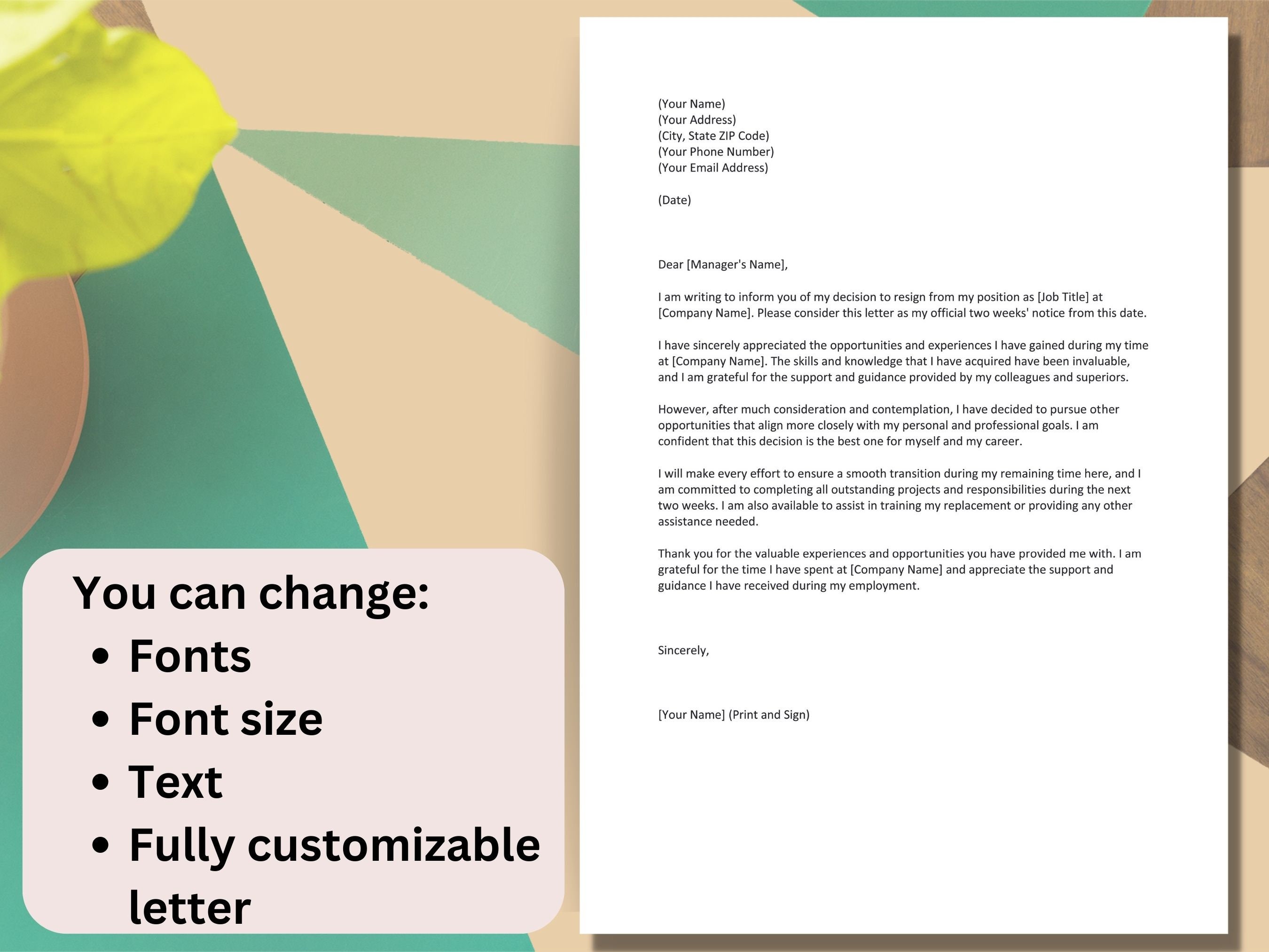 Resignation Letter, 2 Versions of This Customizable Letter of ...